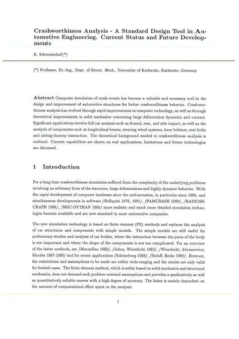 PDF Crashworthiness Analysis A Standard Design Tool In Automotive Engineering Current