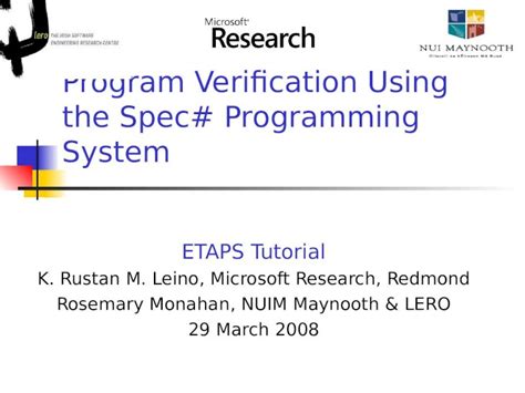 PPT Program Verification Using The Spec Programming System ETAPS