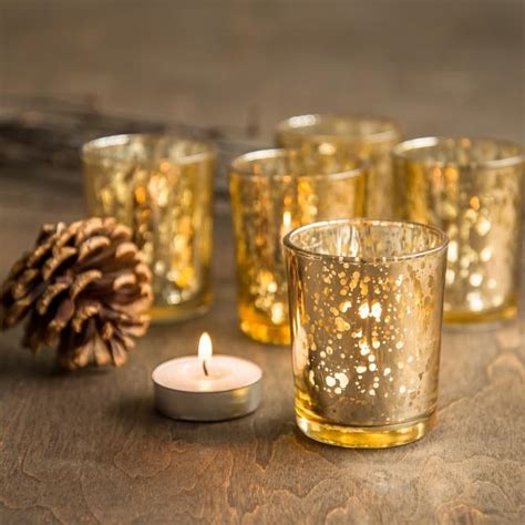 Set Of 72 Gold Mercury Glass Candle Votive Mercury Glass Tea Light