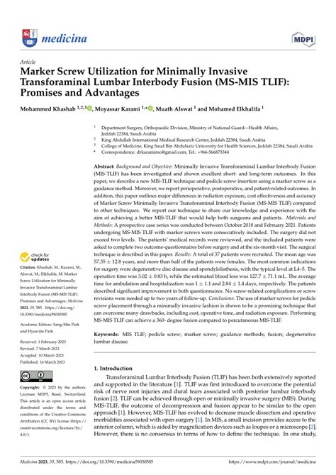 Pdf Marker Screw Utilization For Minimally Invasive Transforaminal Lumbar Interbody Fusion Ms