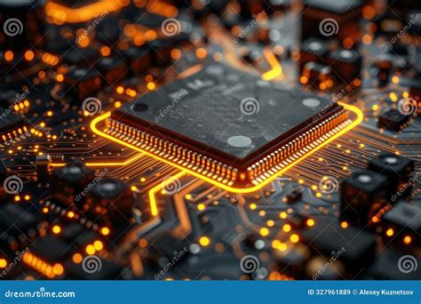 Data Flow In A Motherboard In Pc Processor Among Circuits And