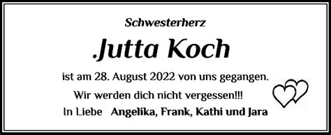 Jutta Koch Traueranzeige Husumer Nachrichten