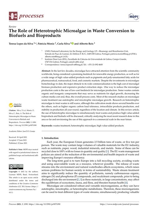 PDF The Role Of Heterotrophic Microalgae In Waste Conversion To Biofuels And Bioproducts