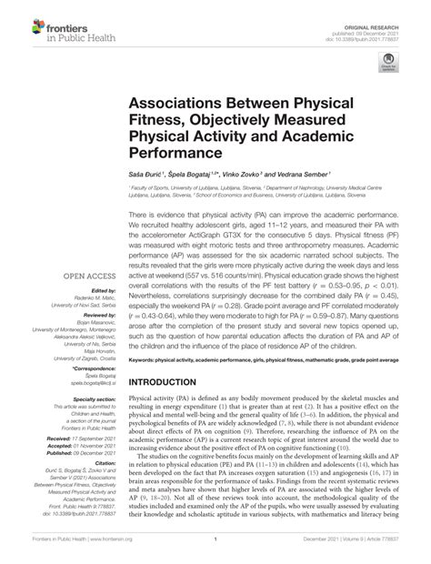 Pdf Associations Between Physical Fitness Objectively Measured