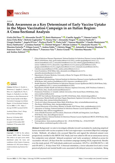 Pdf Risk Awareness As A Key Determinant Of Early Vaccine Uptake In