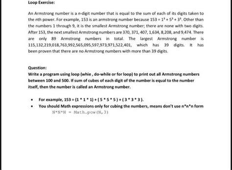 Solved Loop Exercise An Armstrong Number Is A N Digit