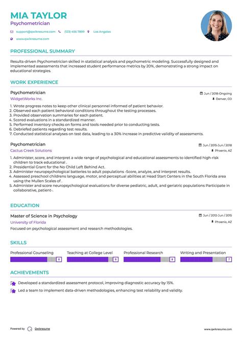 10 Psychometrician Resume Samples And Templates For 2025