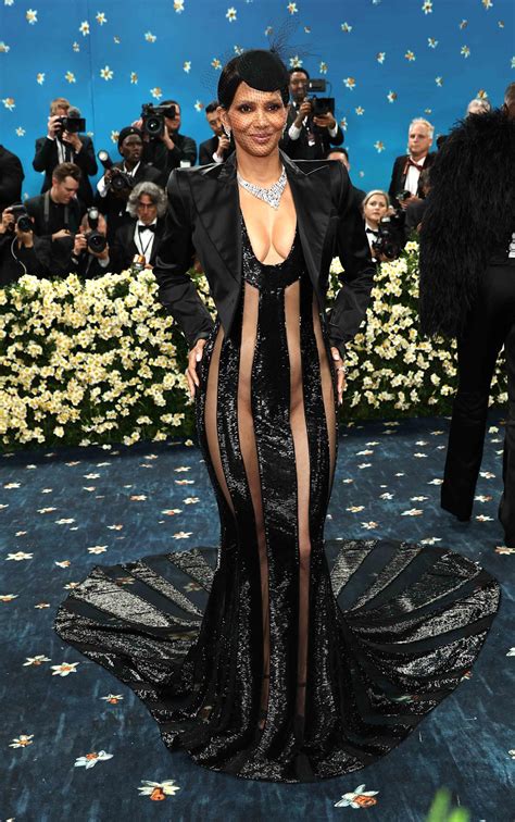 Halle Berry Wears A Sheer Striped Dress For Her First Met Gala In