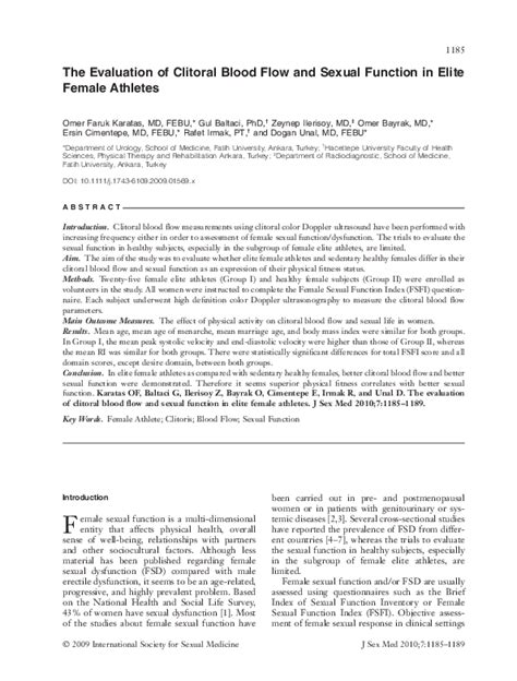 Pdf The Evaluation Of Clitoral Blood Flow And Sexual Function In