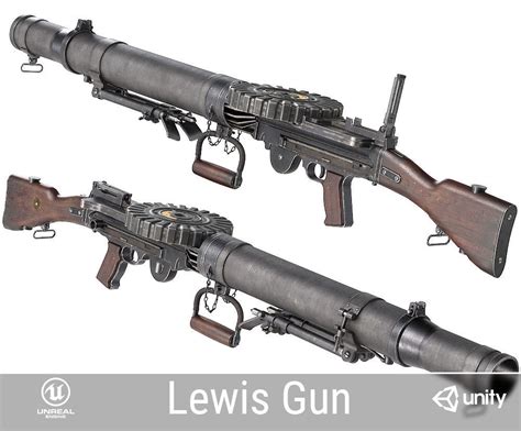 3d Model Pbr British Lewis Machine Gun Vr Ar Low Poly Cgtrader