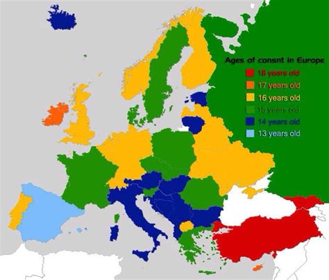 Age Of Consent European Countries Europe Map Map European Map