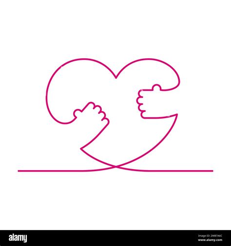 Embracing Heart One Line Drawing Minimal Thin Line Illustration Stock