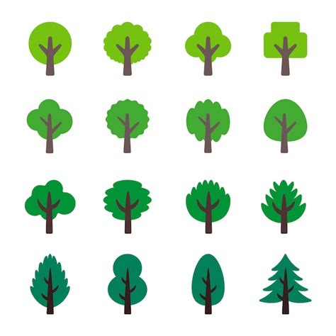 Premium Vector A Collection Of Trees With Different Colors And Shapes
