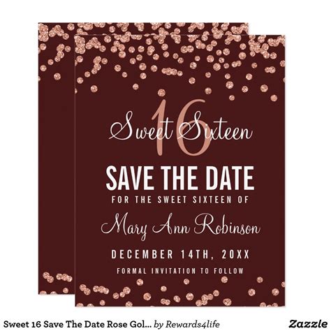 Sweet 16 Save The Date Rose Gold Glitter Confetti Zazzle Rose Gold