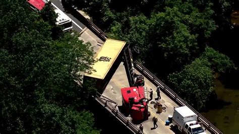 Tractor Trailer Overturns On Darlington Road Bridge Youtube