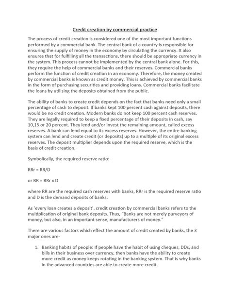 Credit Creation By Commercial Practice Pdf Money Creation Banks