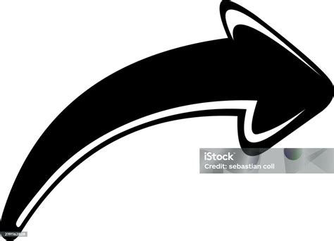 벡터 일러스트 레이 션 흑인과 백인 상징 오른쪽 감각 곡선 화살표 가리키기에 대한 스톡 벡터 아트 및 기타 이미지 가리키기 개념 기호 검은색 Istock