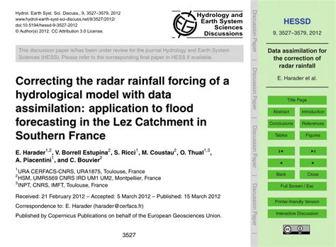 Pdf Correcting The Radar Rainfall Forcing Of A Hydrological Model With Data Assimilation