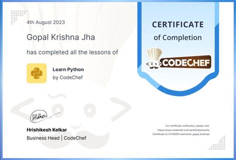 Codechef Python Certificate Learning Certificateofcompletion