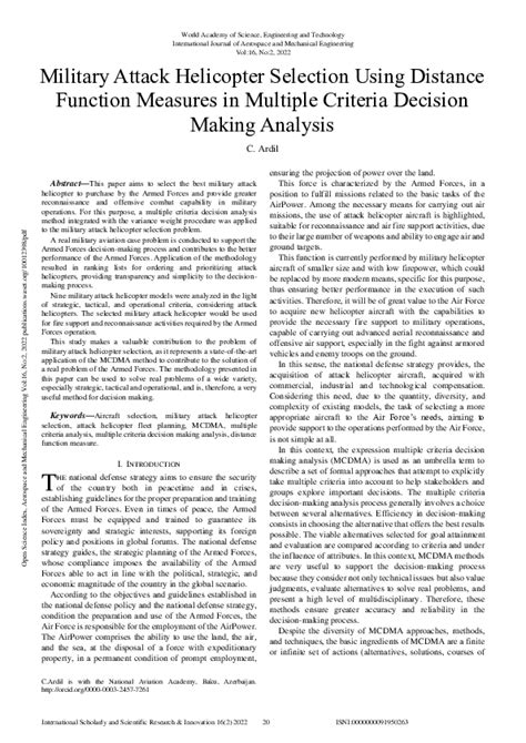 Pdf Military Attack Helicopter Selection Using Distance Function Measures In Multiple Criteria