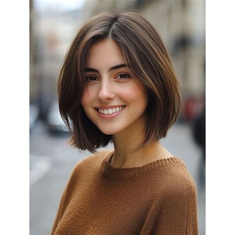 Chin Length Brown Bob Wig Without Bangs