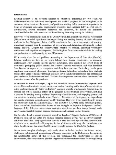 Introduction And Rrl Reading Literacy Pdf Reading Comprehension
