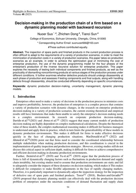 Pdf Decision Making In The Production Chain Of A Firm Based On A