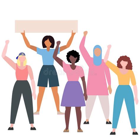 Young Feminist Holding Placard At Protest Action Stock Vector
