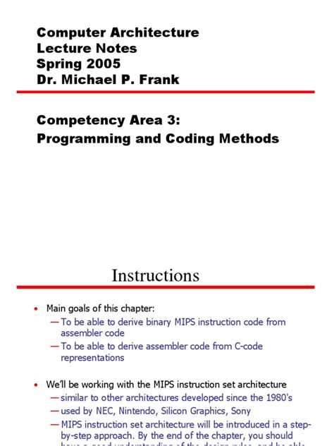computer architecture lecture notes spring 2005 dr michael p frank