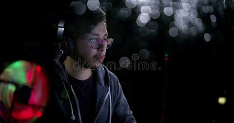 Computer Keyboard Night And Man Typing Gaming And Play Online Challenge Fantasy Rpg Or