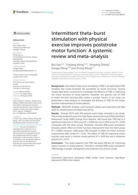 Pdf Intermittent Theta Burst Stimulation With Physical Exercise Improves Poststroke Motor