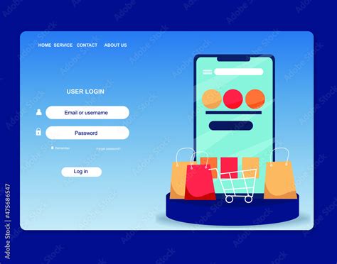 Online Shopping On The Vector Concept Mobile Application With Shop Bag And T Box Blue Sky