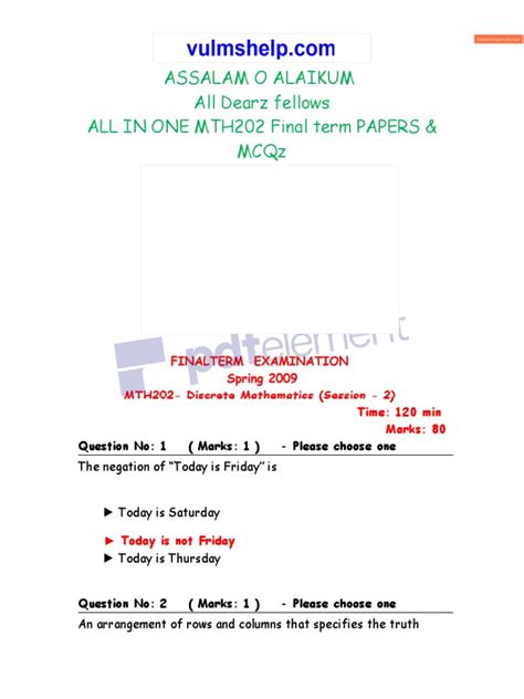 Mth202 Final Term Mcqs Mega File With Reference By Farhan Pdf Matrix Mathematics