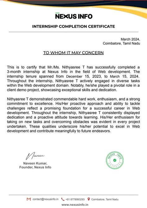 Nithya Sree On Linkedin Insanely Memorablerecieved A Internship Certificate From Nexus