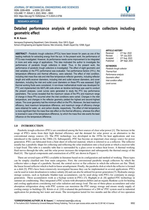 Pdf Detailed Performance Analysis Of Parabolic Trough Collectors