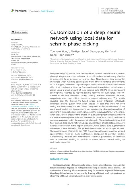 PDF Customization Of A Deep Neural Network Using Local Data For Seismic Phase Picking