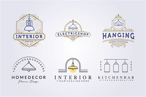 인테리어 디자이너를위한 최소 및 빈티지 교수형 램프 세트 가구 엠블럼 아이콘 심볼 라벨 벡터 일러스트 레이 션 디자인 가구에 대한 스톡 벡터 아트 및 기타 이미지 Istock