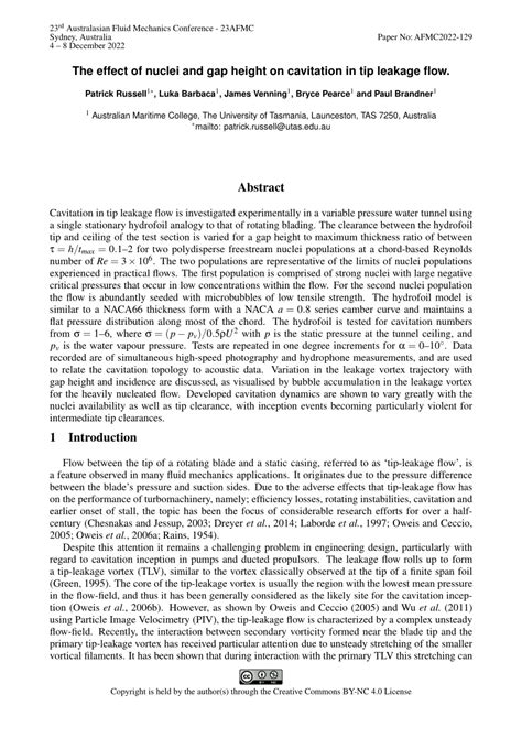 Pdf The Effect Of Nuclei And Gap Height On Cavitation In Tip Leakage Flow