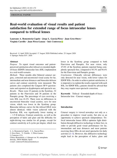 Real World Evaluation Of Visual Results And Patient Satisfaction For Extended Range Of Focus
