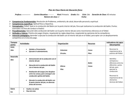 Planificación Diaria de Fútbol Nivel primario