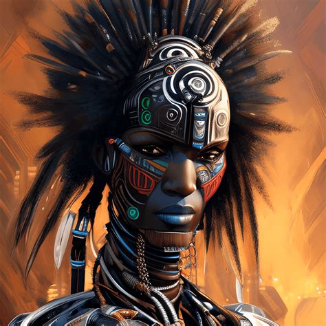 Beautiful Black Woman Wearing Cyborg Armor With African Details Shaman