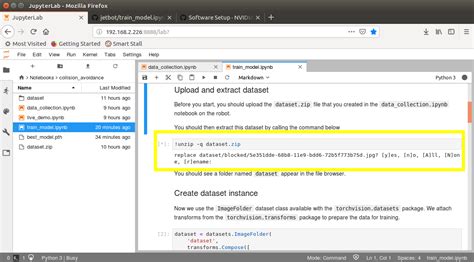 Jupyterlab Collision Avoidance Train Model Unzip Dataset Zip Hangs If Folder Already Exists