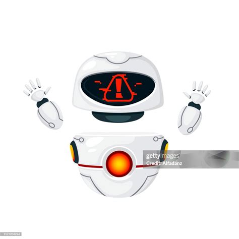 Cute White Modern Levitating Robot Raised Hands And With Alert Face
