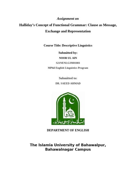 Hallidays Concept Of Functional Grammar Pdf