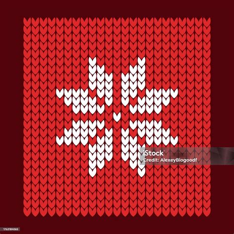 스칸디나비아 크리스마스 겨울 니트 Patternwith 눈송이 빨간색 배경의 흰색 픽셀 이미지입니다 벡터 일러스트 레이 션 0