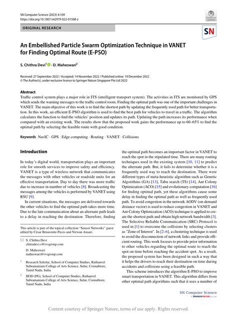 An Embellished Particle Swarm Optimization Technique In Vanet For Finding Optimal Route E Pso