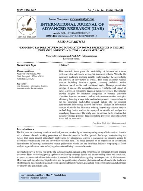 Exploring Factors Influencing Information Source Preferences In The Life Insurance Industry A