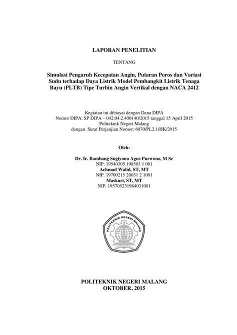 Pdf Simulasi Pengaruh Kecepatan Angin Putaran Poros Dan Variasi Sudu Terhadap Daya Listrik
