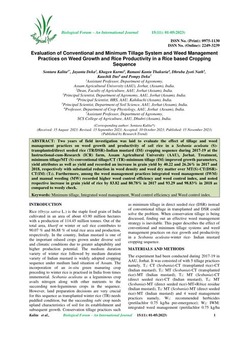 Pdf Evaluation Of Conventional And Minimum Tillage System And Weed