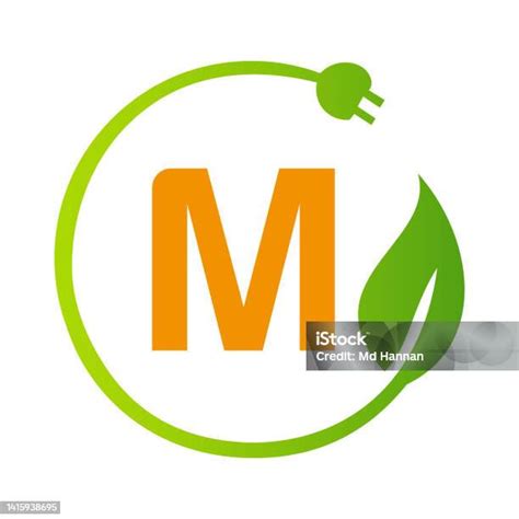 편지 M 녹색 에너지 전기 플러그 로고 템플릿 전기 플러그 사인 개념 에코 그린 리프 벡터 기호 0명에 대한 스톡 벡터 아트 및